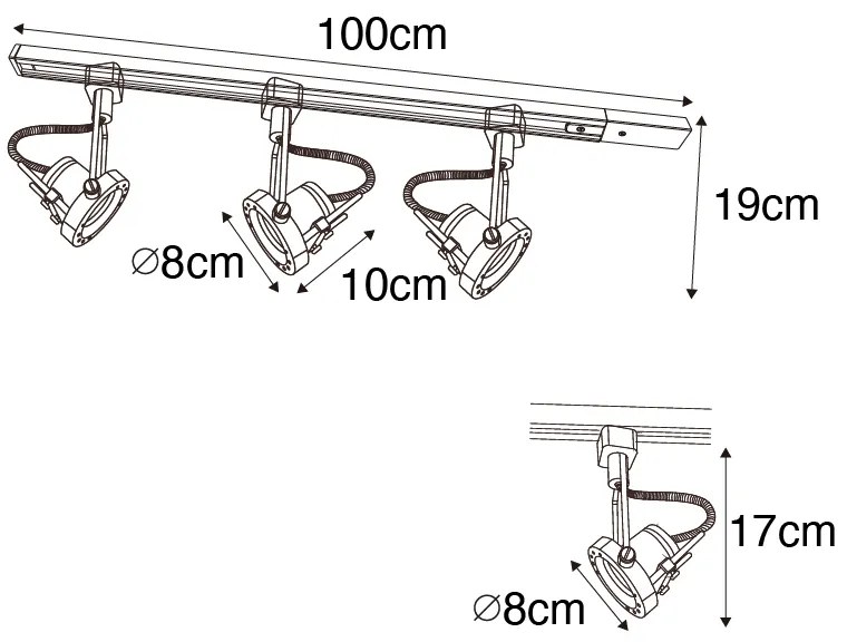 Průmyslový kolejnicový systém s 3 reflektory 1-fázový černý - Suplux
