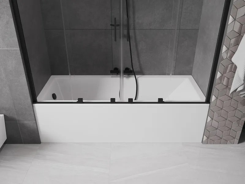 Mexen Velar Duo, 2-křídlová posuvná vanová zástěna 200 x 150 cm, 8mm čiré sklo, černý matný profil, 896-200-000-02-70