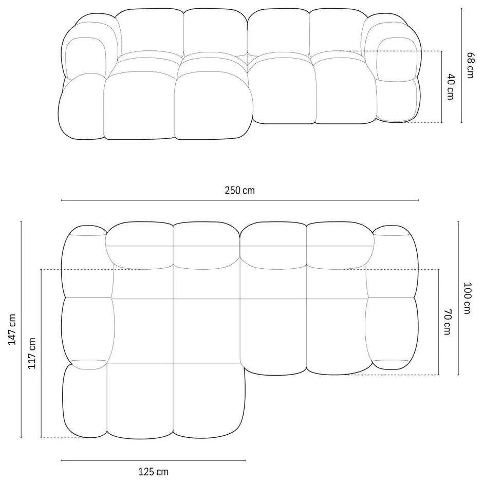 Béžová sametová rohová pohovka (levý roh/s lenoškou) Loretto – Cosmopolitan Design