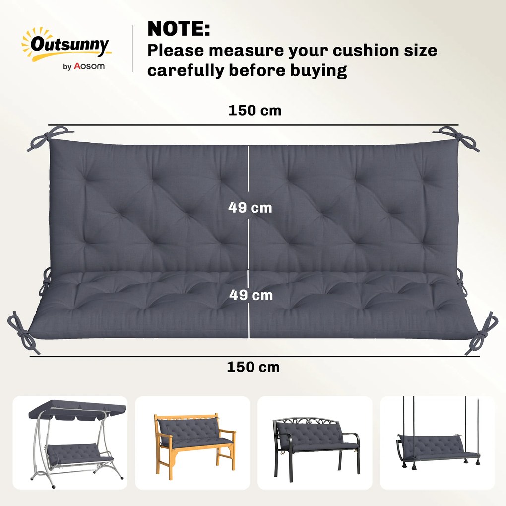 Outsunny zahradní lavice zahradní nábytek hollywoodská houpačka sedák opěradlo polštářek polštářek 150x98x8cm bavlna tmavě šedá pro pohodlí na zahrad…
