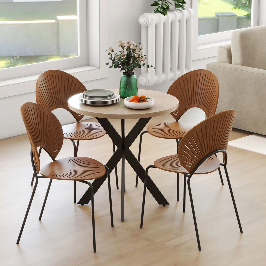 HOMCOM Kulatý jídelní stůl 75 x 75 cm, kuchyňský stůl pro 2-4 osoby, moderní jídelní stůl s pavoučím nohou, hnědá