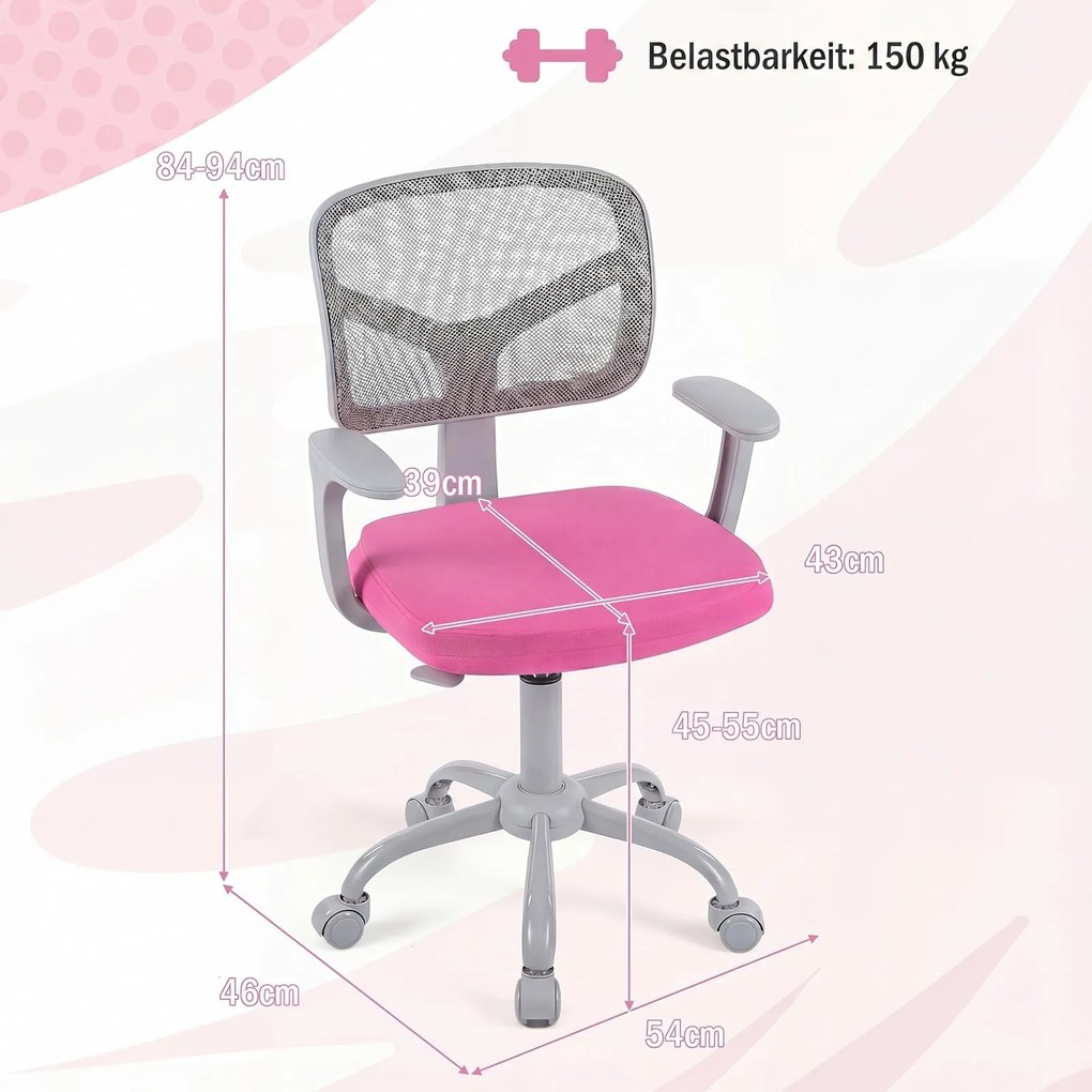 Costway Ergonomická dětská psací židle s nastavitelnou výškou a – tmavě růžová