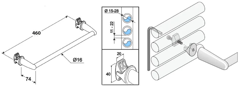 Aqualine Sušák ručníků na otopná tělesa 46cm rovný, bílá IDR-50