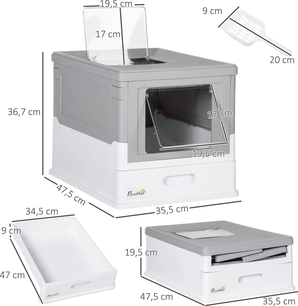 Podestýlka PawHut, kočičí box s víkem, kočičí domeček s podstavcem, lopatka, deodorační box, plast, 47,5 x 35,5 x 36,7 cm | Aosom