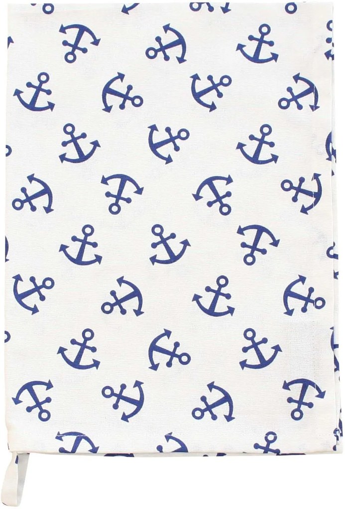 Krasilnikoff Bavlněná utěrka Anchor Blue & White, modrá barva, bílá barva, textil
