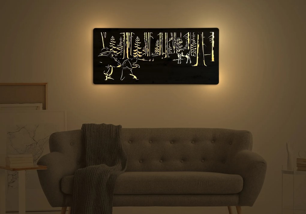 Li-Go "Jelen a myslivec" světelný obraz  230V 110x50cm provedení povrchu: dub světlý