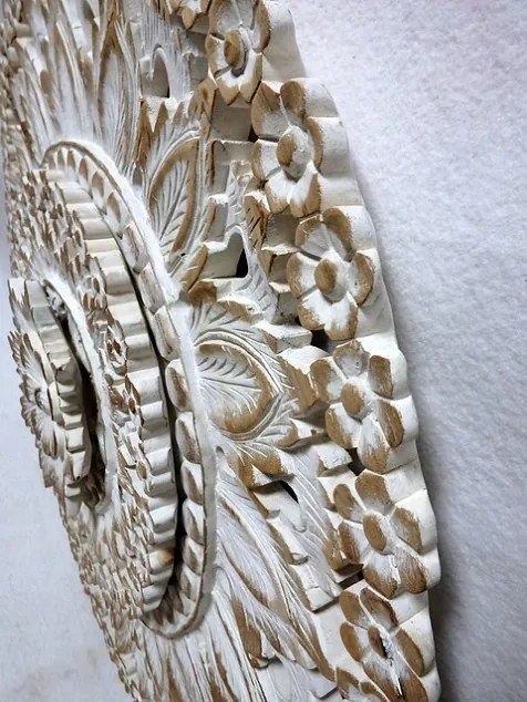 Závěsná dekorace MANDALA 3D, béžová, 90 cm, teakové dřevo