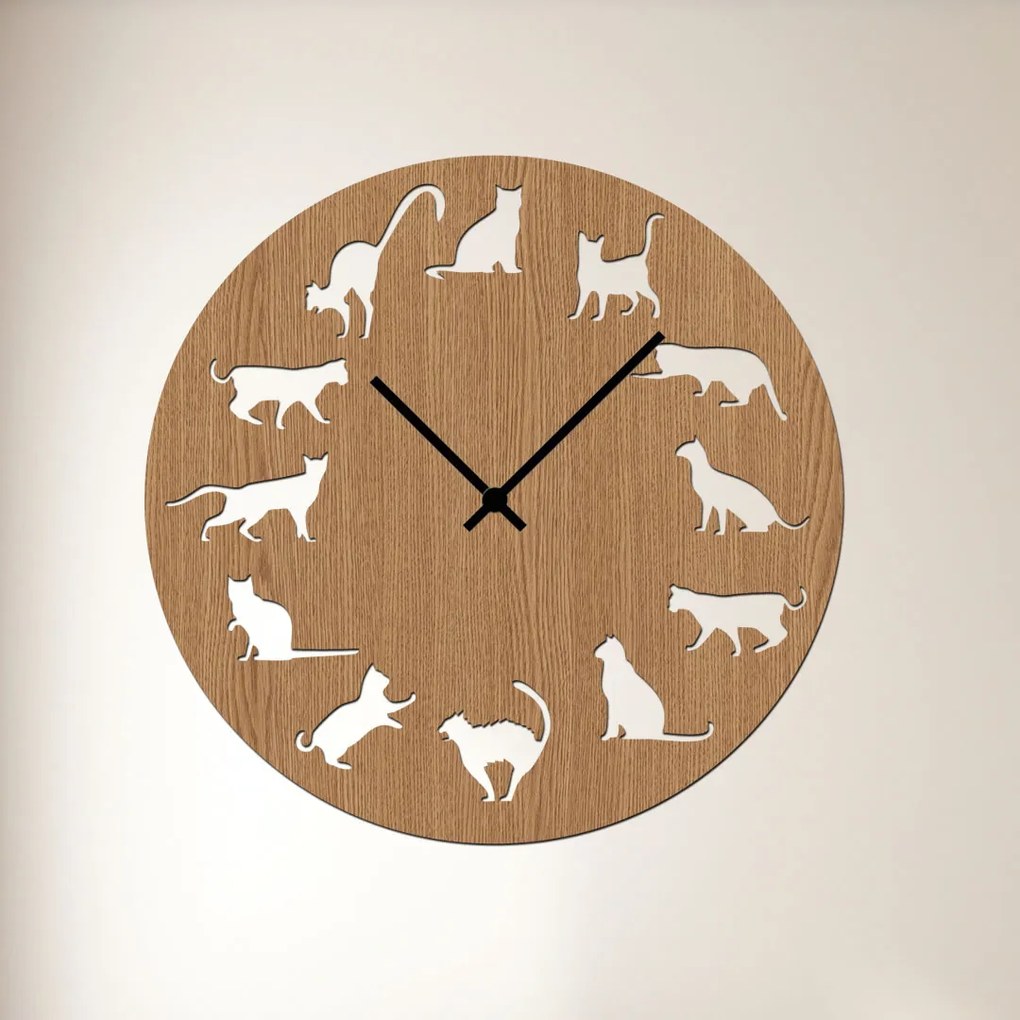 dřevo života Nástěnné KOČIČÍ hodiny Barevný vzor: Bílá, Velikost hodin: 40x40