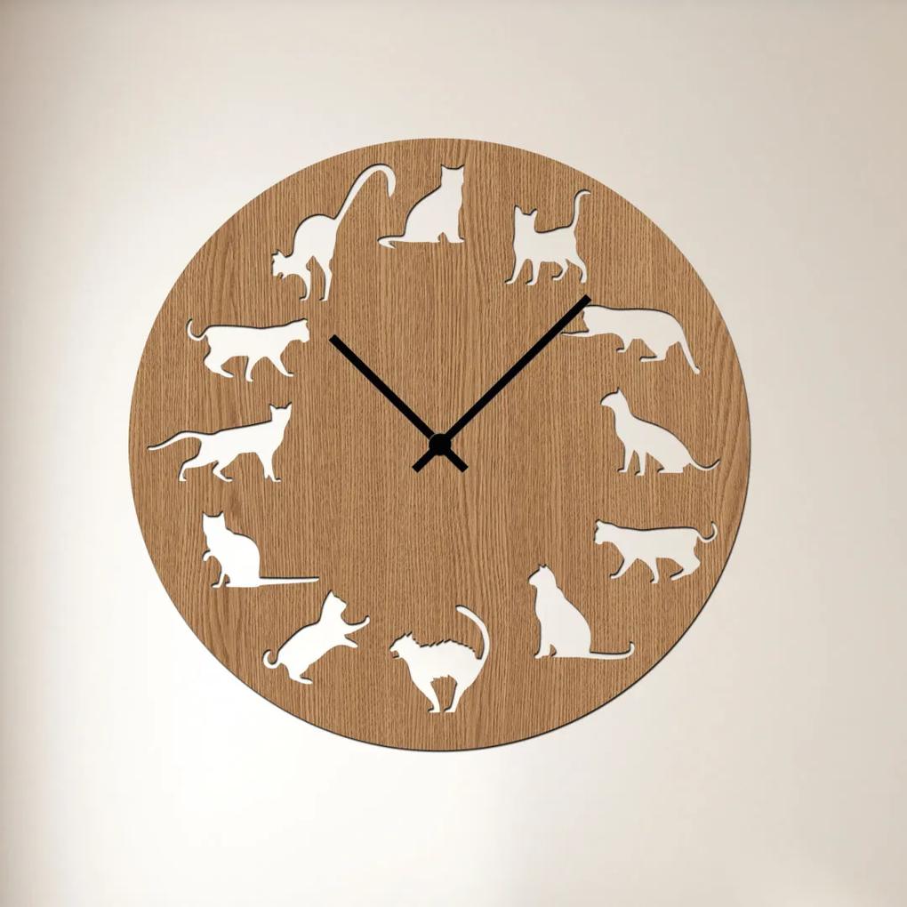 dřevo života Nástěnné KOČIČÍ hodiny Barevný vzor: Bílá, Velikost hodin: 50x50
