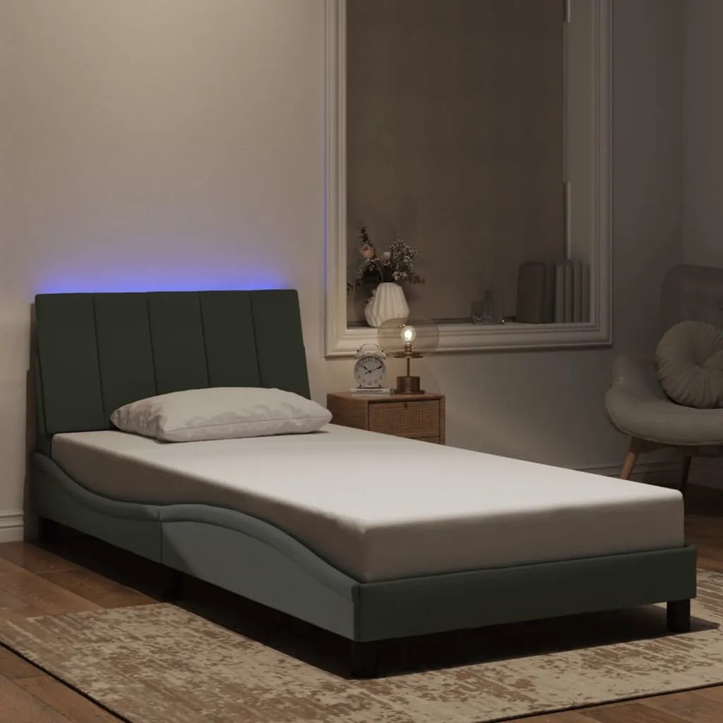 Rám postele s LED osvětlením bez matrace Hanko světle šedý 100 x 200 cm samet 3213763