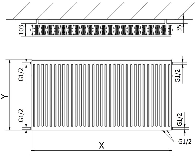 Mexen CV22 deskový radiátor 600 x 1400 mm, spodní připojení, 2314 W, Bílá - W622-060-140-00