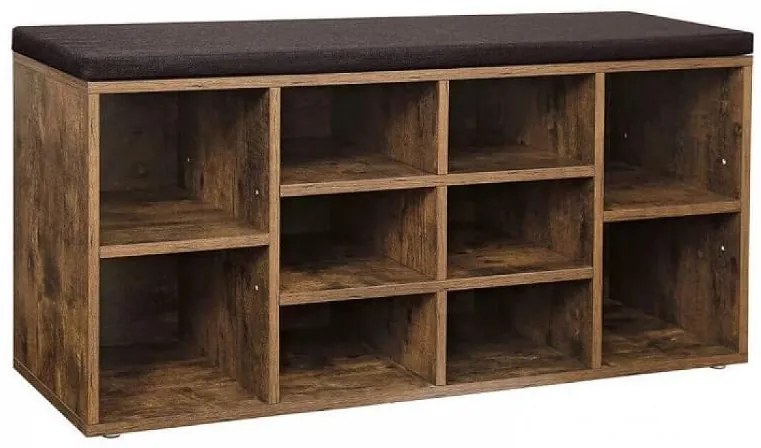 Botník s čalouněným sedákem, 104x30x48 cm, rustikální hnědá