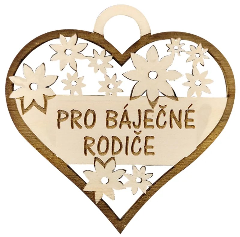 AMADEA Dřevěné srdce s textem "pro báječné rodiče", 7 cm, český výrobek