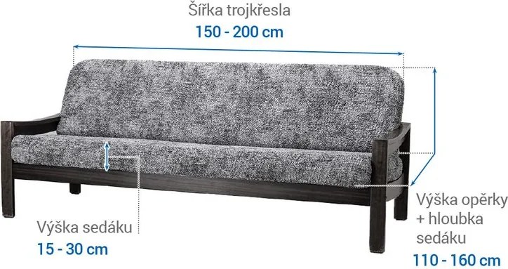 Bielastické potahy MARMO šedé trojkřeslo s dřevěnými rukojeťmi (š. 150 - 200 cm)