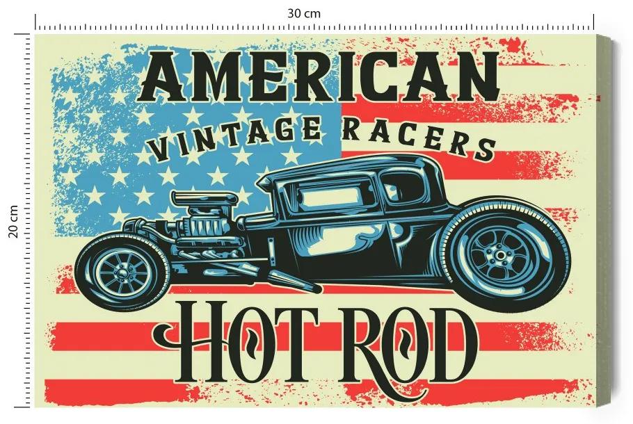 Obraz Staré Auto Na Pozadí Americké Historické Vlajky Nedostatek Nedostatek Přírodní plátno 40x30