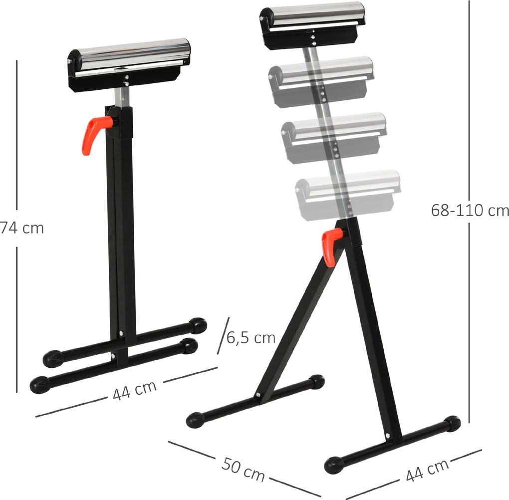HOMCOM Válečková koza Výškově nastavitelná podpěrná koza s nosností až 90 kg Kovová černá 44x50x68-110 cm pro dílnu a kutilské projekty