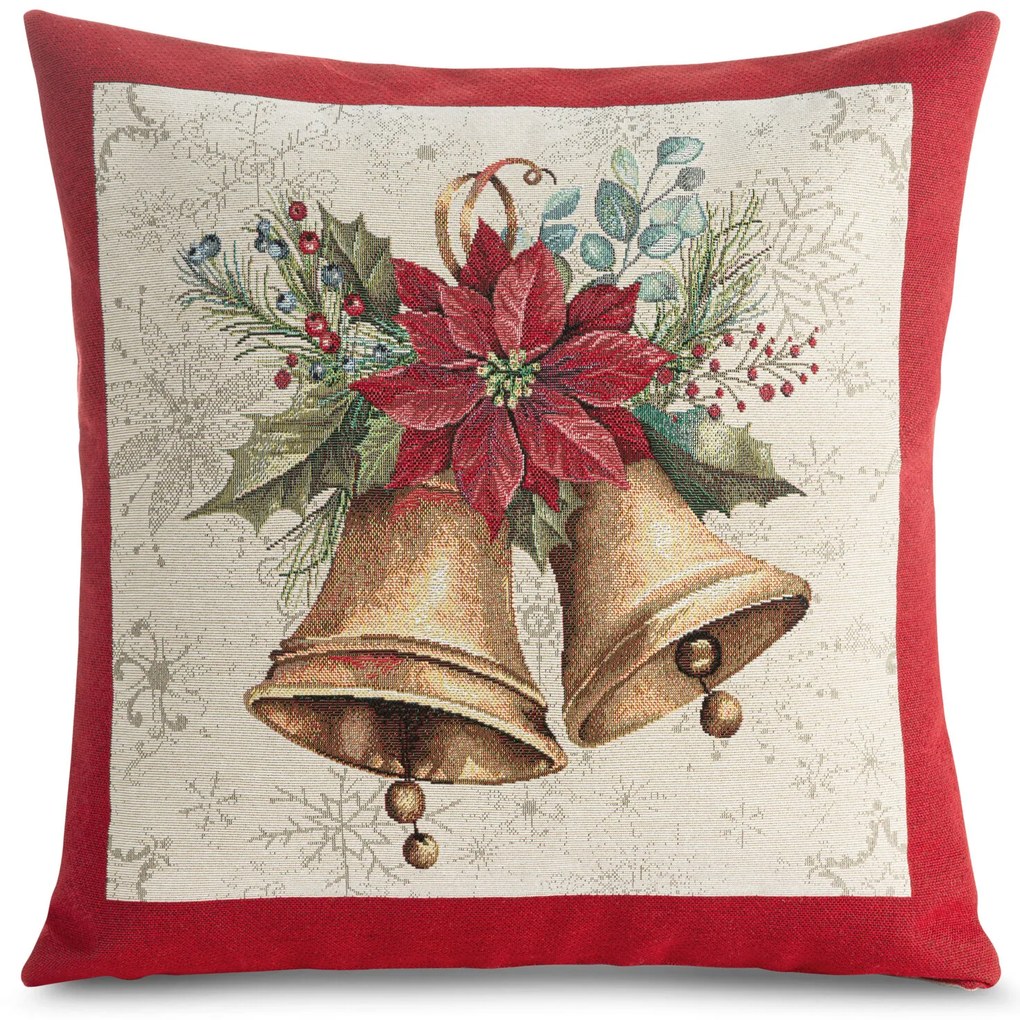 VÁNOČNÍ GOBELÍNOVÁ DEKORAČNÍ POVLAK NA POLŠTÁŘ MERRY 45X45 CM VZOROVANÁ