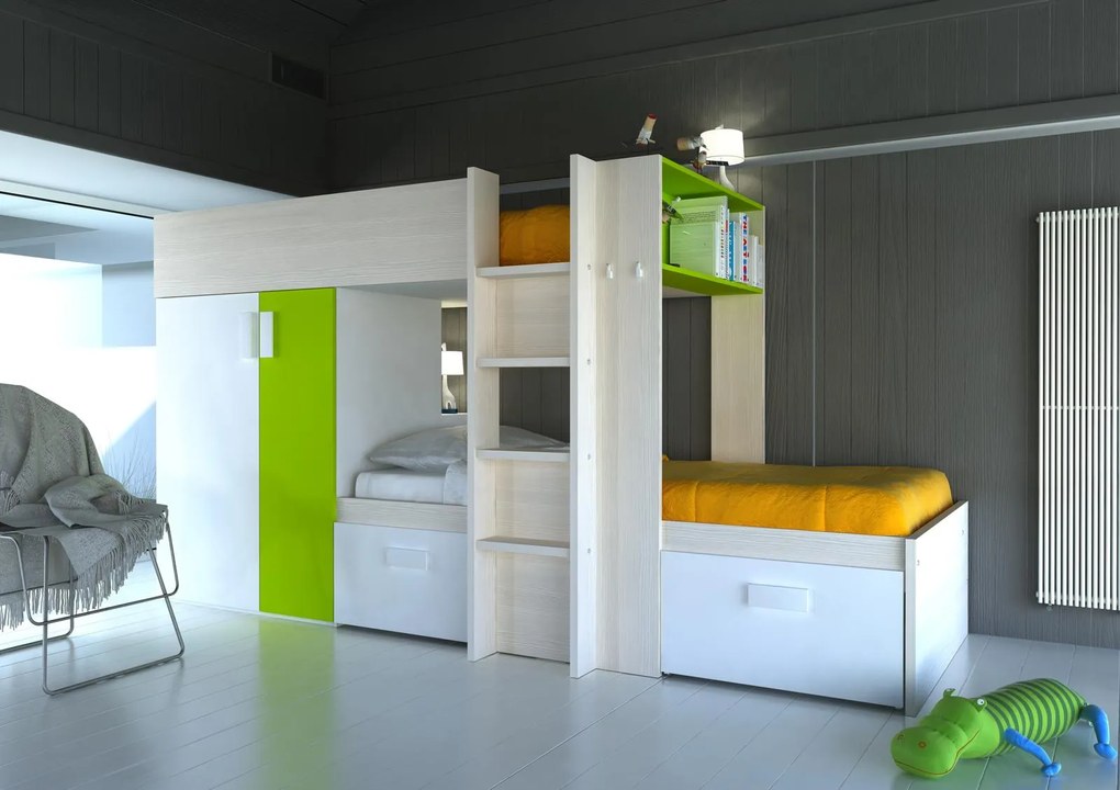 Aldo Patrová postel Bo3 - zelená, bělená borovice