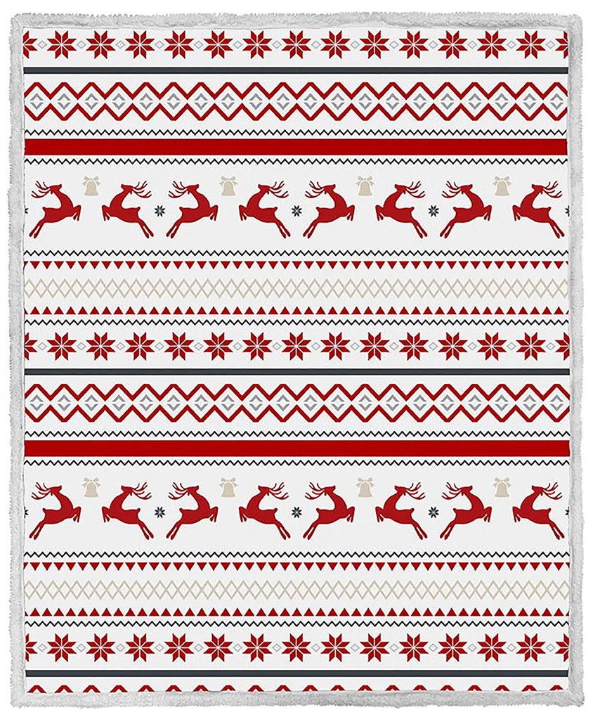 Vánoční bílá beránková deka z mikroplyše RETRO CHRISTMAS Rozměr: 200 x 220 cm