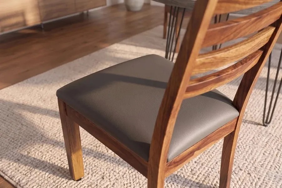 Designová židle Timber Sheesham / tmavě šedá ekokůže
