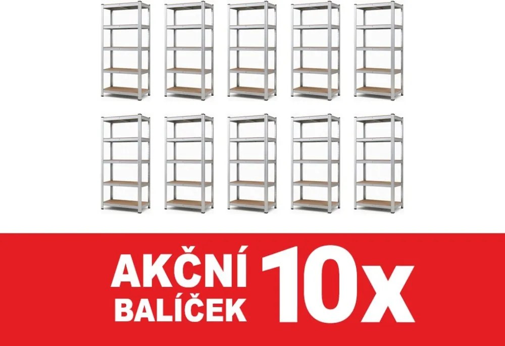 Akce 10x Regál 180x90x30 cm zinkovaný 5-policový, nosnost 875 kg