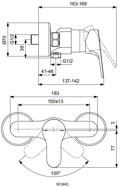 Ideal Standard Cerabase - Sprchová baterie nástěnná, chrom BC842AA