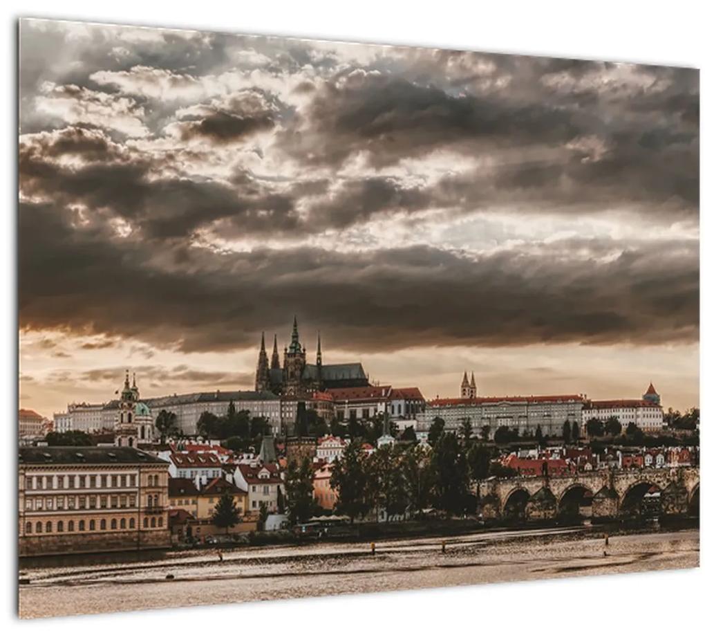 Skleněný obraz Pražského hradu v šeru (70x50 cm)