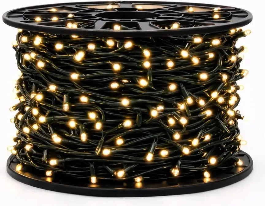 Easy Fix interiérový LED světelný řetěz 100 m, teple bílý, 1000 diod, zelený kabel IP20, cívka