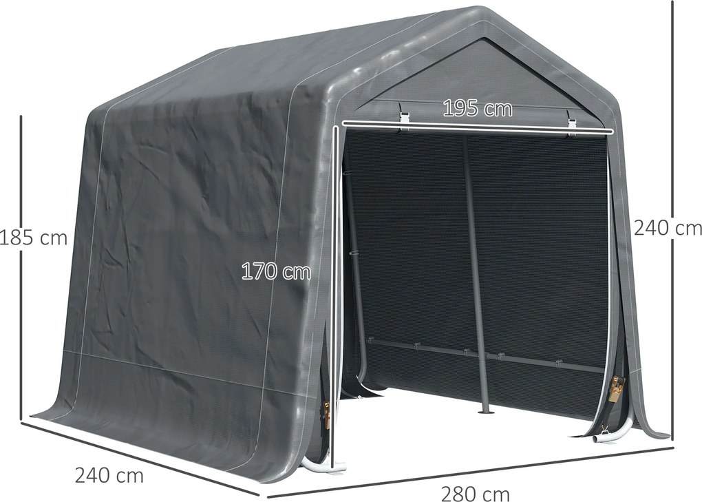 Zahradní stan Outsunny pro nářadí a bicykly 2,8x2,4x2,4 m Venkovní sklad s 2 zipovými dveřmi Voděodolný a UV-ochranný