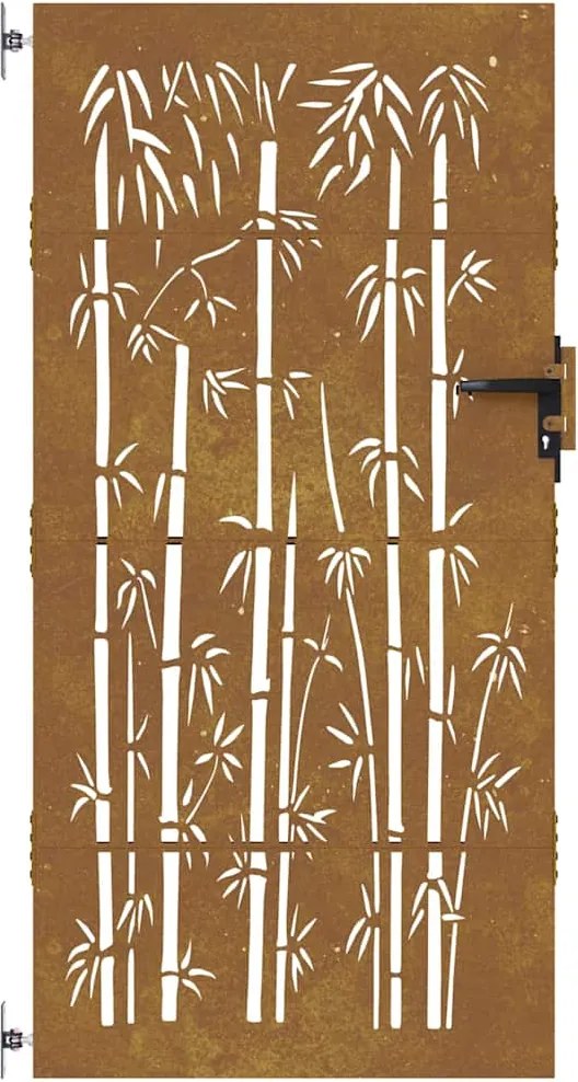 Zahradní branka 85 x 200 cm corten ocel bambusový design 153237