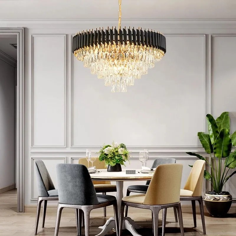 Toolight, stropní závěsná křišťálová lampa 9xE14 APP1058-CP, černá-zlatá, OSW-04400