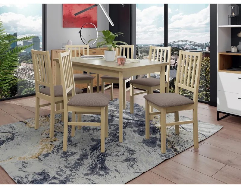 Rozkládací jídelní stůl se 6 židlemi AL15, Barva dřeva: bílá-L, Potah: Kronos 7