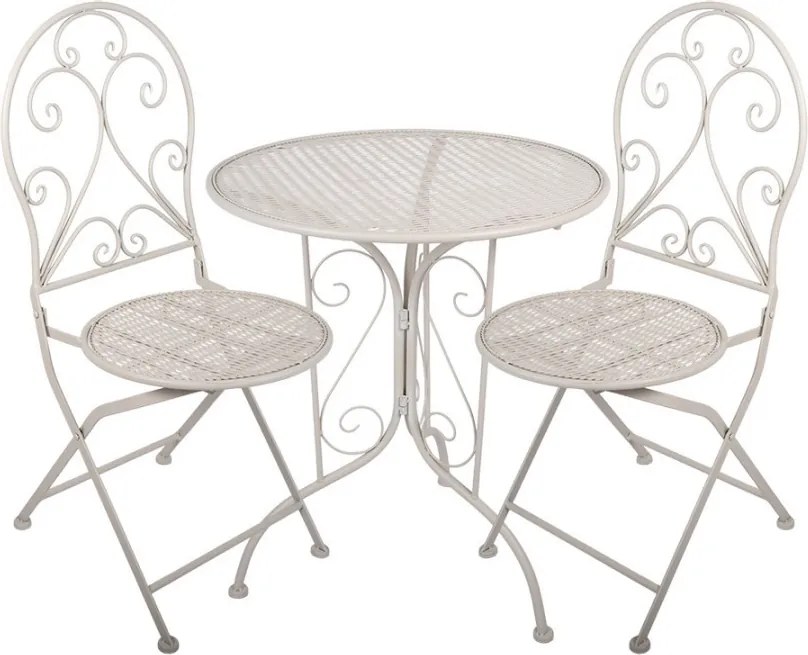 Béžový zahradní kovový Bistro set stůl a 2 židle - Ø 60*70 / 39*39*94 cm