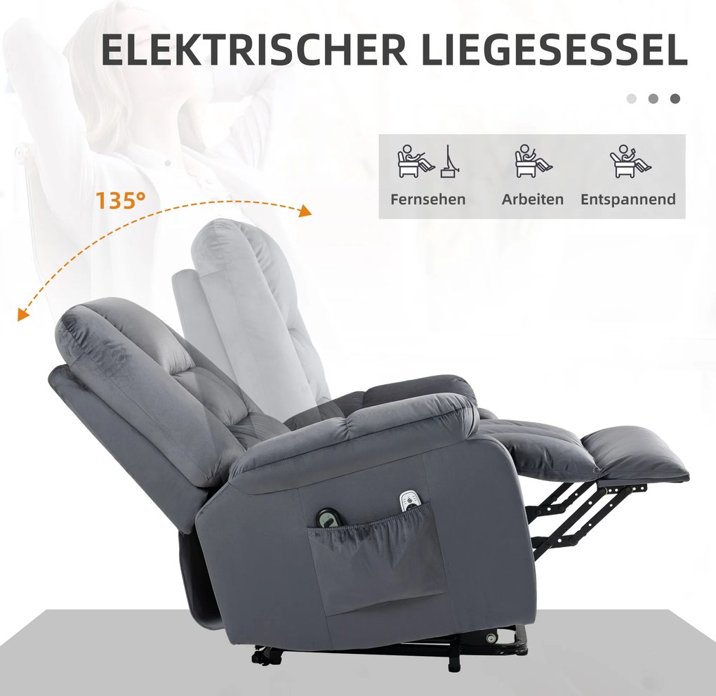 HOMCOM polohovací křeslo elektrické polohovací křeslo polohovací funkce funkce vyhřívání masážní křeslo kapesní pružinové jádro boční kapsa podnožka …