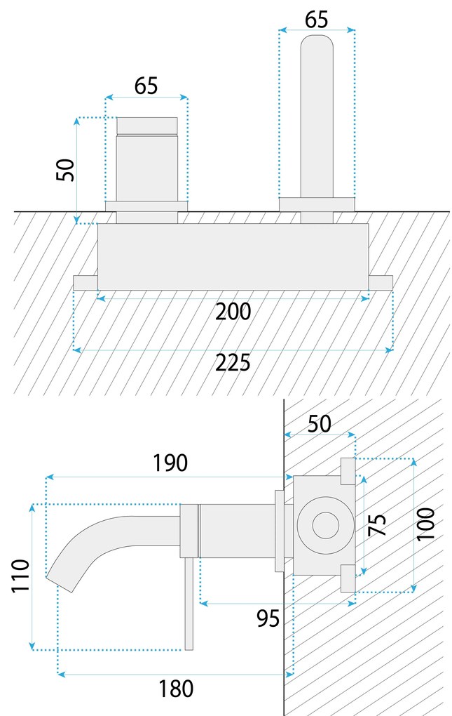 Rea Clif, umyvadlová podomítková baterie, broušená ocel, REA-B5840