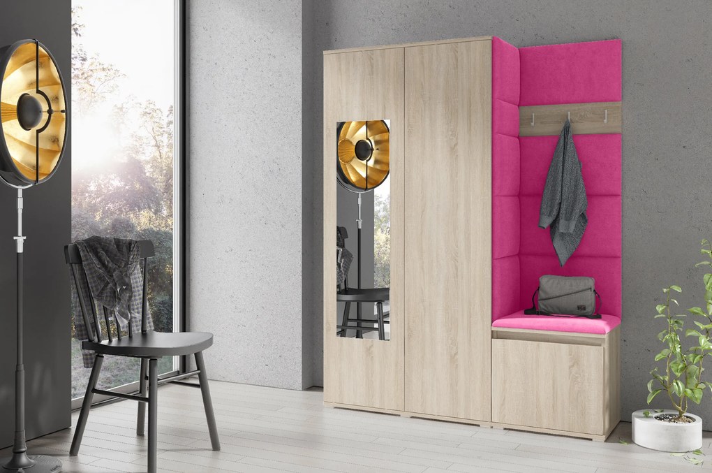 Eka Předsíňová stěna s čalouněnými panely Trinity 11 - Sonoma / Růžová 2310