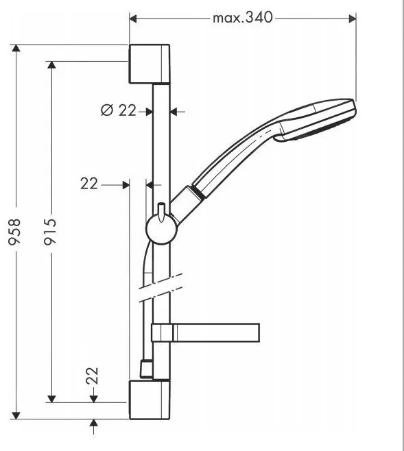 Hansgrohe Croma 100, set sprchové hlavice, 9 l/min, 4 proudy, tyče 0,90 ma hadice, chromová, HAN-27653000