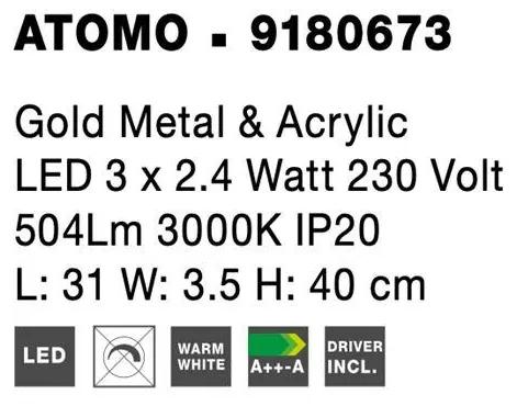 Nova Luce Nástěnné LED svítidlo ATOMO zlatý kov a akryl 3 x 2.4W 3000K