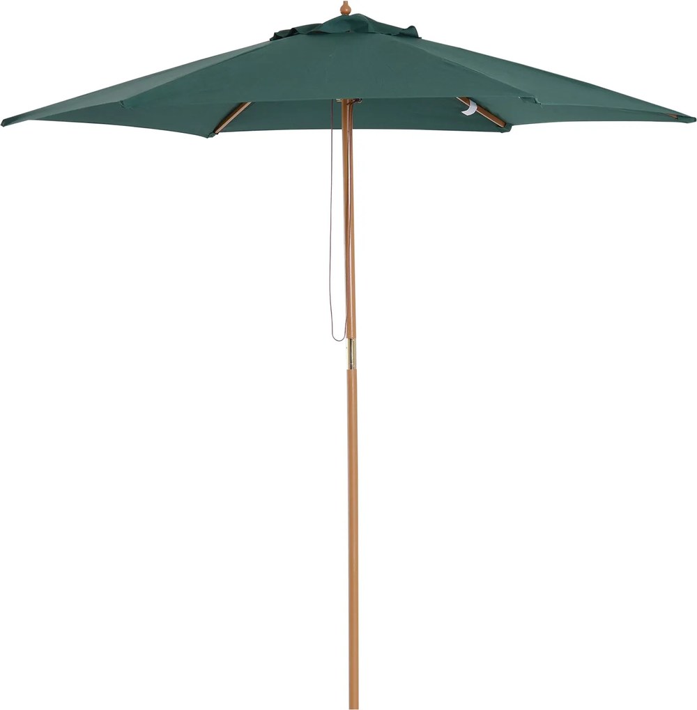 Zahradní slunečník Outsunny Ø250x230 cm s 6 odnímatelnými stožáry, anti-UV, voděodolný a dřevěný rám pro pláž a terasu, zelený | Aosom