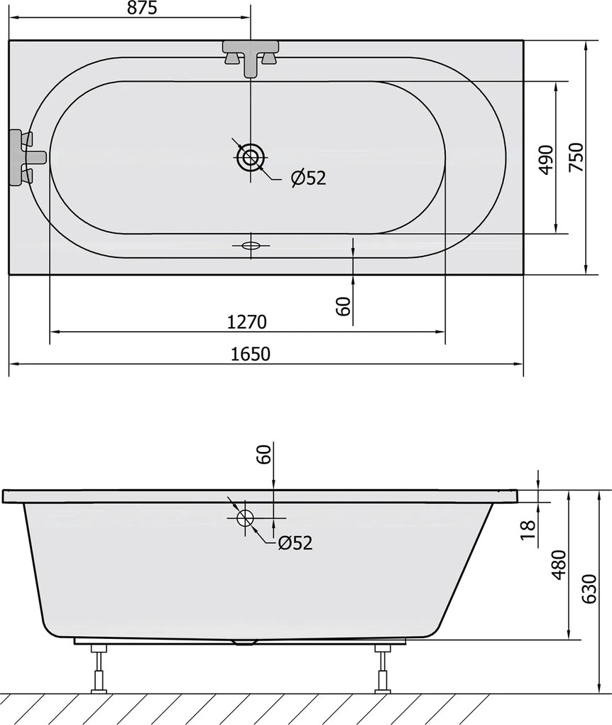 Polysan ASTRA B Slim 165 x 75 x 48 cm 32611S vana