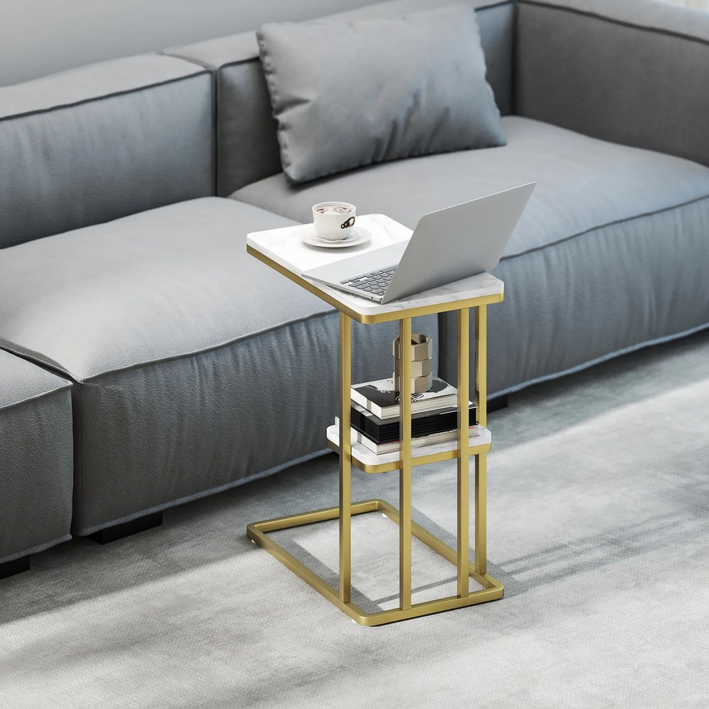 HOMCOM Odkládací stolek, úzký C-tvarovaný konferenční stolek s úložným prostorem, moderní noční stolek pro malé místnosti, 50 x 30 x 57,5 cm
