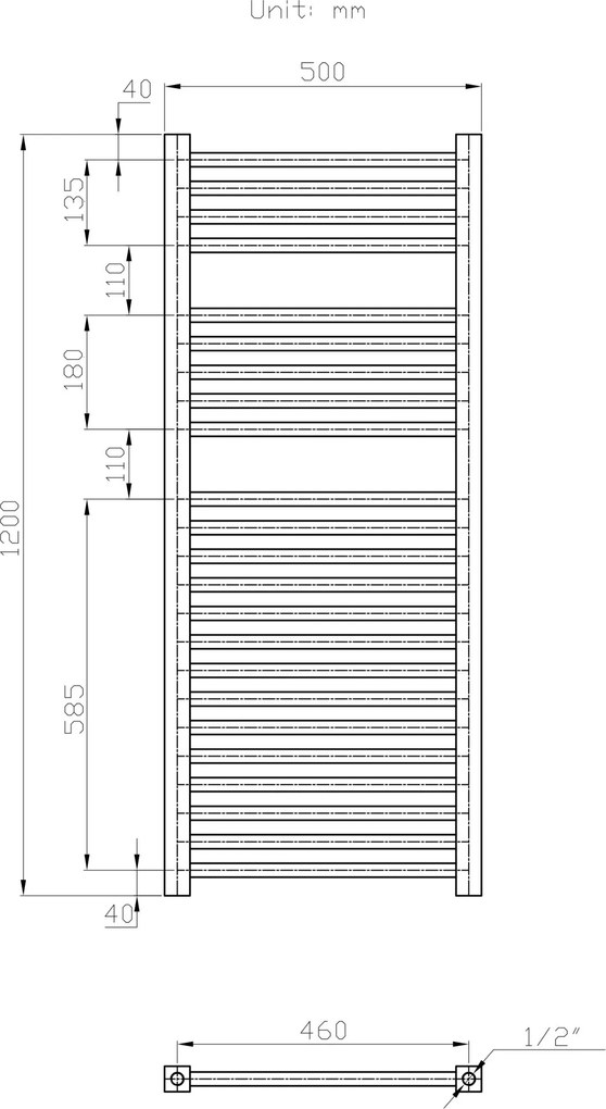 Gamma Erga Proper, topné těleso 1200x500 mm, 709W, bílá, ERG-LAV-PROP-12050-WH