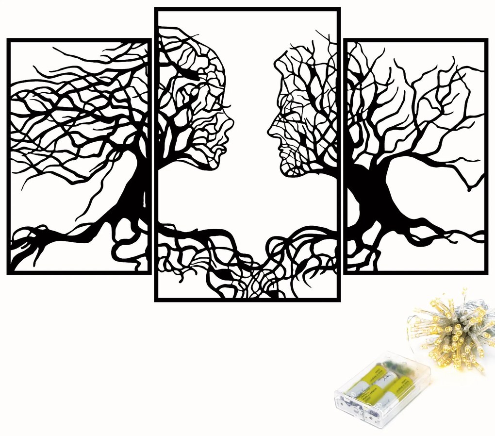 Nástěnná kovová světelná dekorace Tree Person černá
