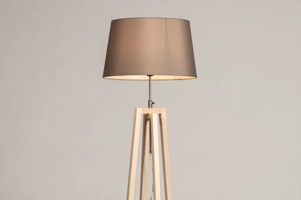Stojací designová lampa Paola Grey and Natur Wood
