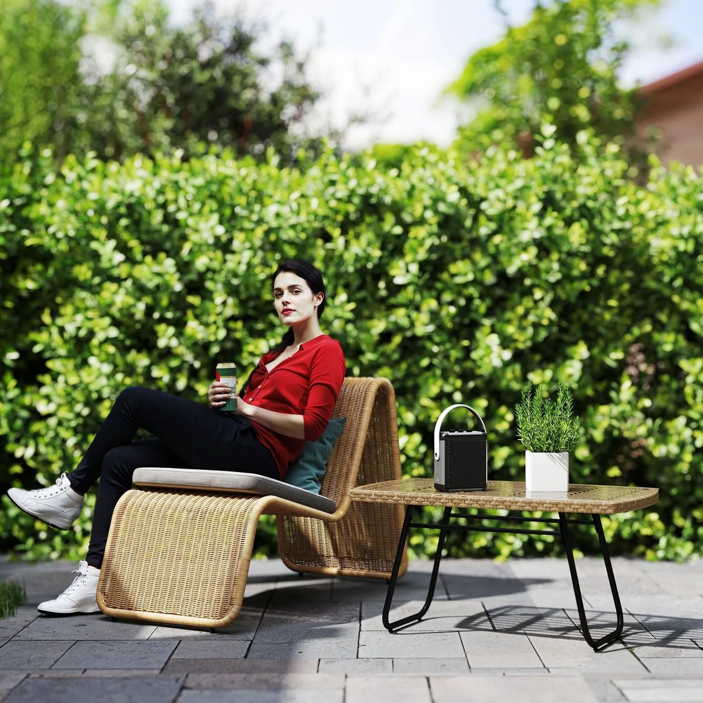 Zahradní stůl Outsunny z poly ratanového materiálu, 90 x 50 x 45 cm, UV odolný boční stůl se skleněnou deskou, obdélníkový stůl na terasu, balkonový …