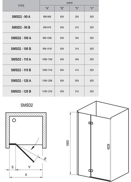 Ravak Smartline Sprchové dveře 90 cm, pravé, transp./chrom 0SP7BA00Z1 SMSD2-90B-R