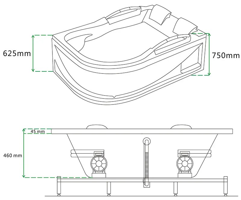 BPS-koupelny Hydromasážní vana HYD-NO-VE761R 180x120 PRAVÁ s ohřevem vody