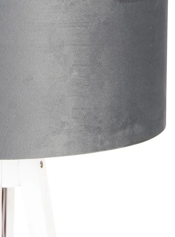 Moderní stojací lampa stativ bílá se šedým velurovým odstínem 50 cm - Tripod Classic