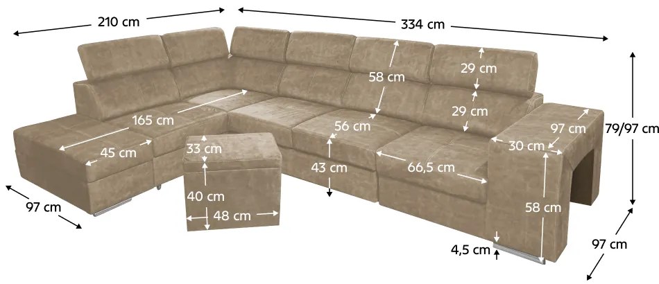 Kondela Sedací souprava, béžová, levá, MALAGA BIG