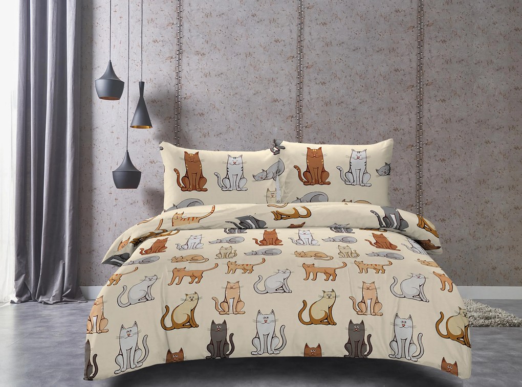 Povlečení z mikrovlákna COLORED CATS krémové Rozměr povlečení: 70 x 90 cm | 140 x 200 cm